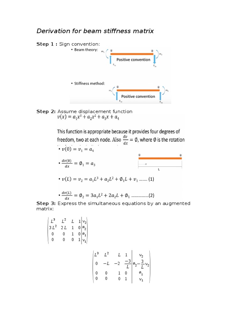 Derivation For Beam Stiffness Matrix: Step 1: Sign Convention | PDF ...