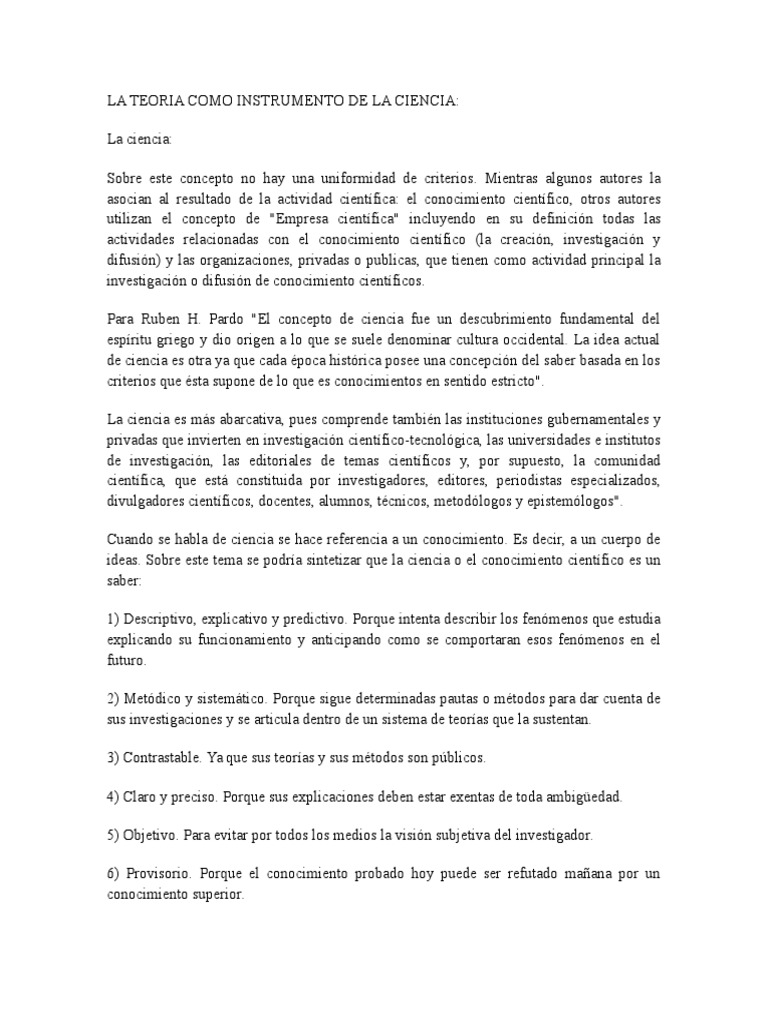 La Teoria Como Instrumento de La Ciencia | PDF | Método científico ...