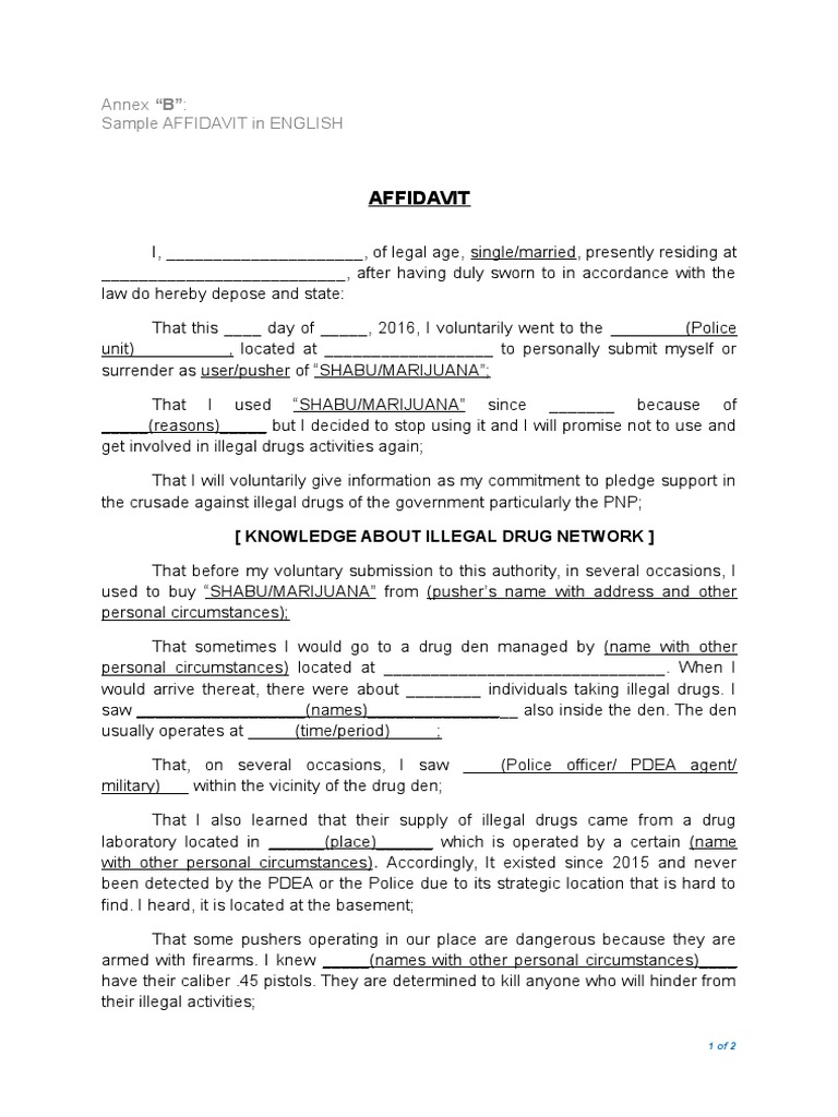 Sample Format of Affidavit (English) | Justice | Crime & Justice