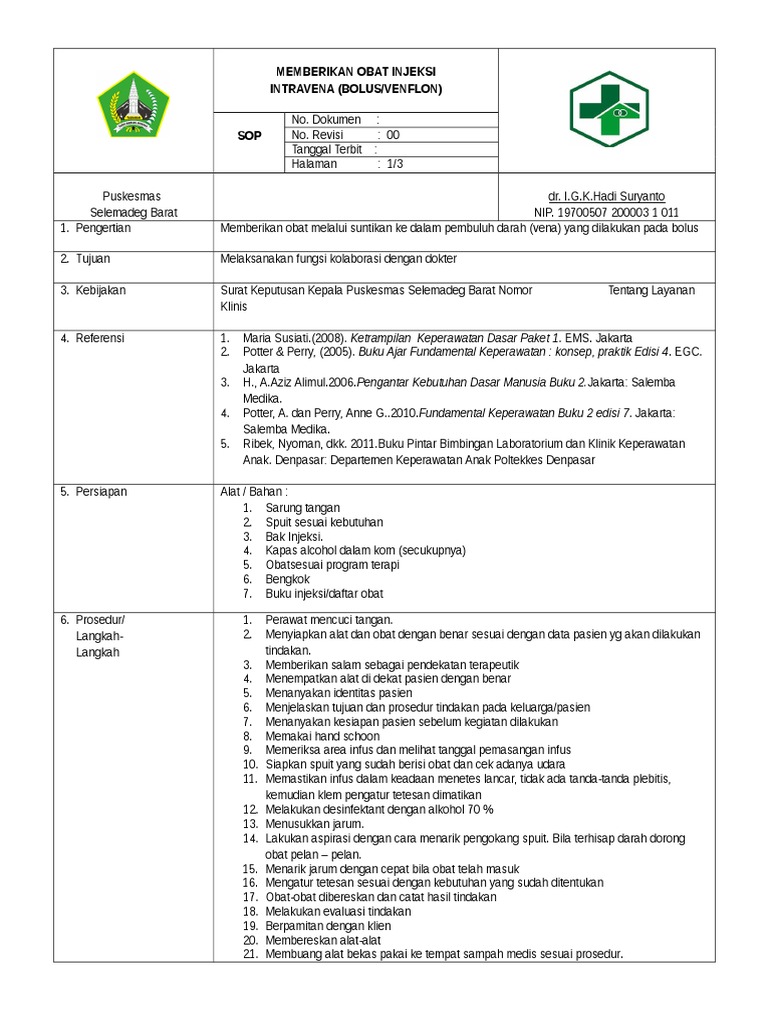 Memberikan Obat Injeksi Intravena (Bolus/Venflon | PDF