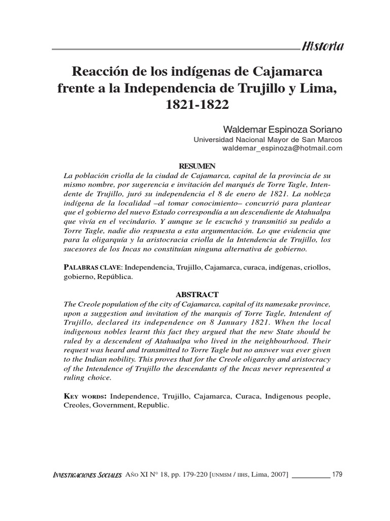 Curacas de Cajamarca en La Independencia PDF | PDF | Imperio Inca | Perú