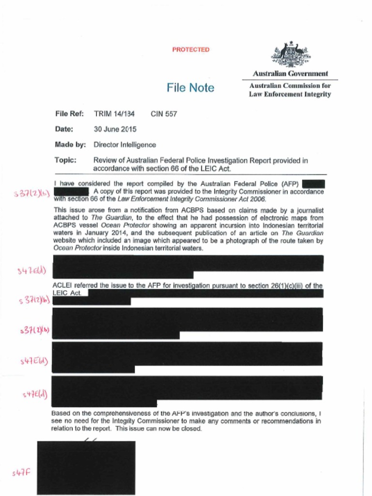 File Note - CIN 557 - Redacted Copy - FARRELL FOI Request 417 | PDF