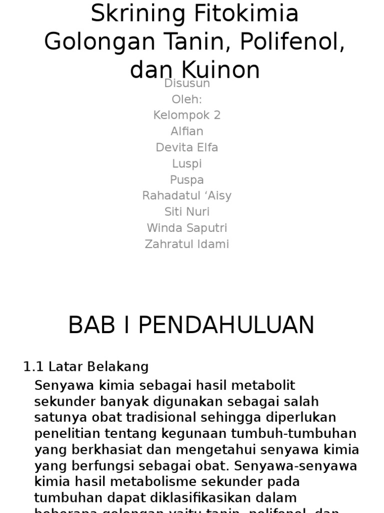 Skrining Fitokimia Golongan Tanin, Polifenol, Dan Kuinon | PDF