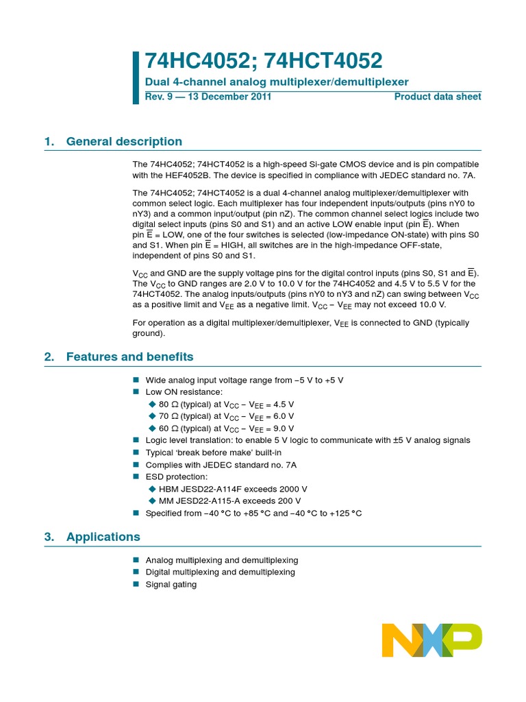74 HC 4052 Multiplex or | PDF | Electronic Design | Electricity