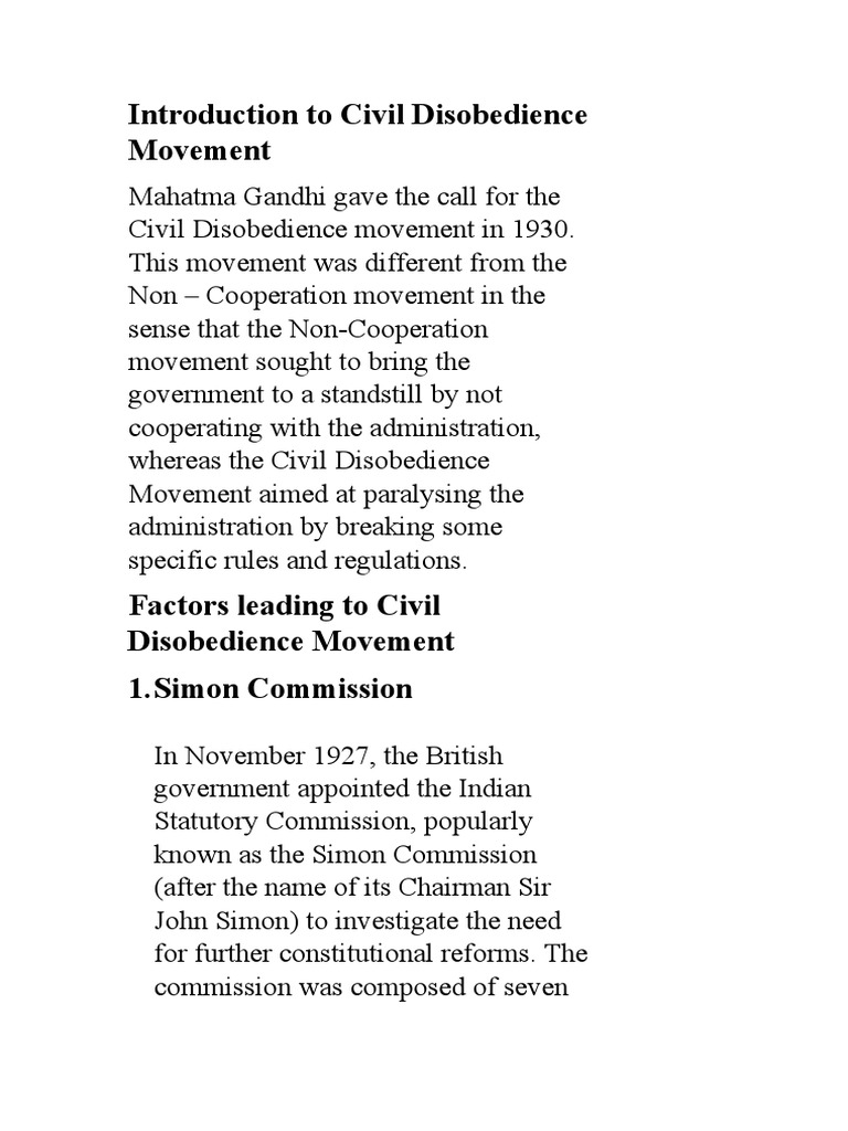 Introduction To Civil Disobedience Movement | PDF | British Raj ...