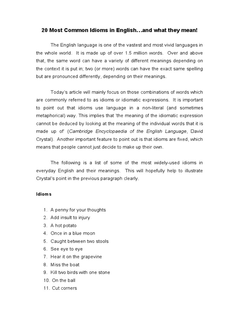 20 Most Common Idoms in English | PDF