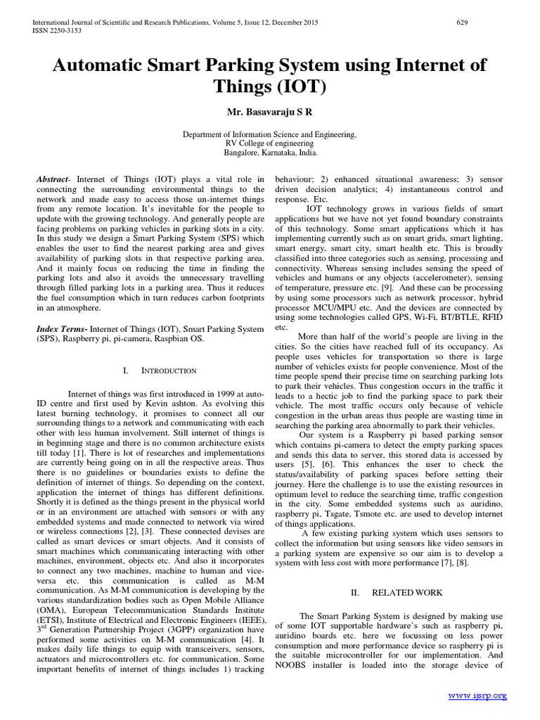 Automatic Smart Parking System Using Internet of Things (IOT) | PDF ...