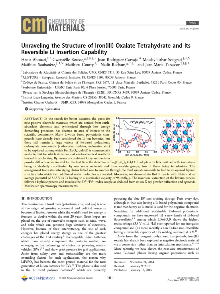 Unraveling The Structure Of Iron Iii Oxalate Tetrahydrate And Its Reversible Li Insertion