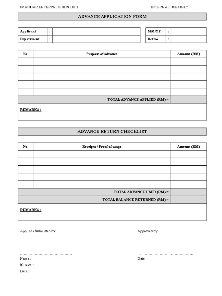 Advance Application Form | PDF