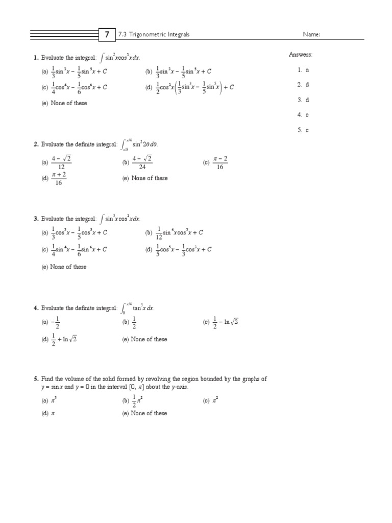 Calculsu 7 - 3 Practice PDF | PDF | Trigonometric Functions | Complex Analysis