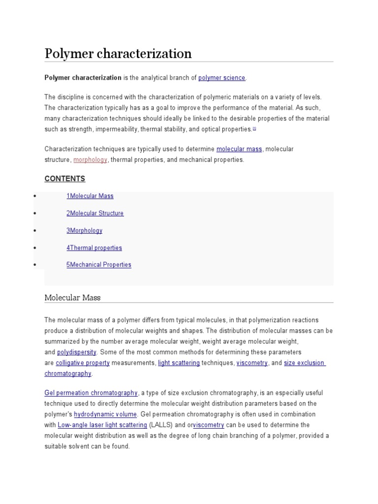 Polymer Characterization | PDF | Polymer Chemistry | Scientific Techniques