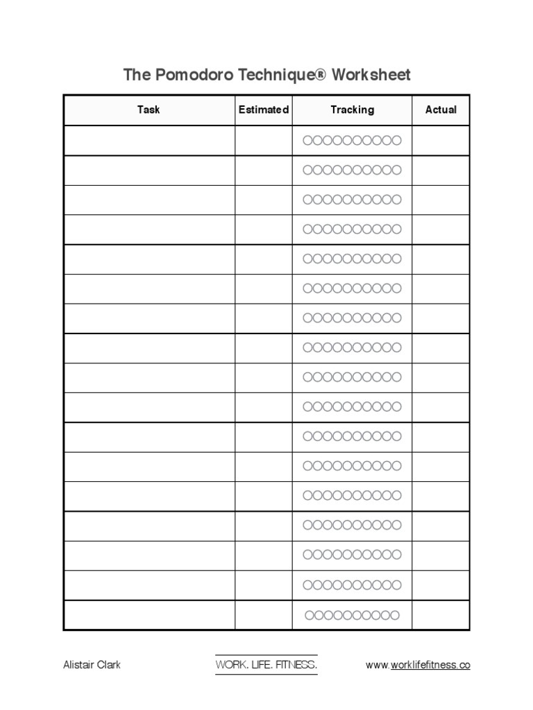 The Pomodoro Technique Worksheet | PDF