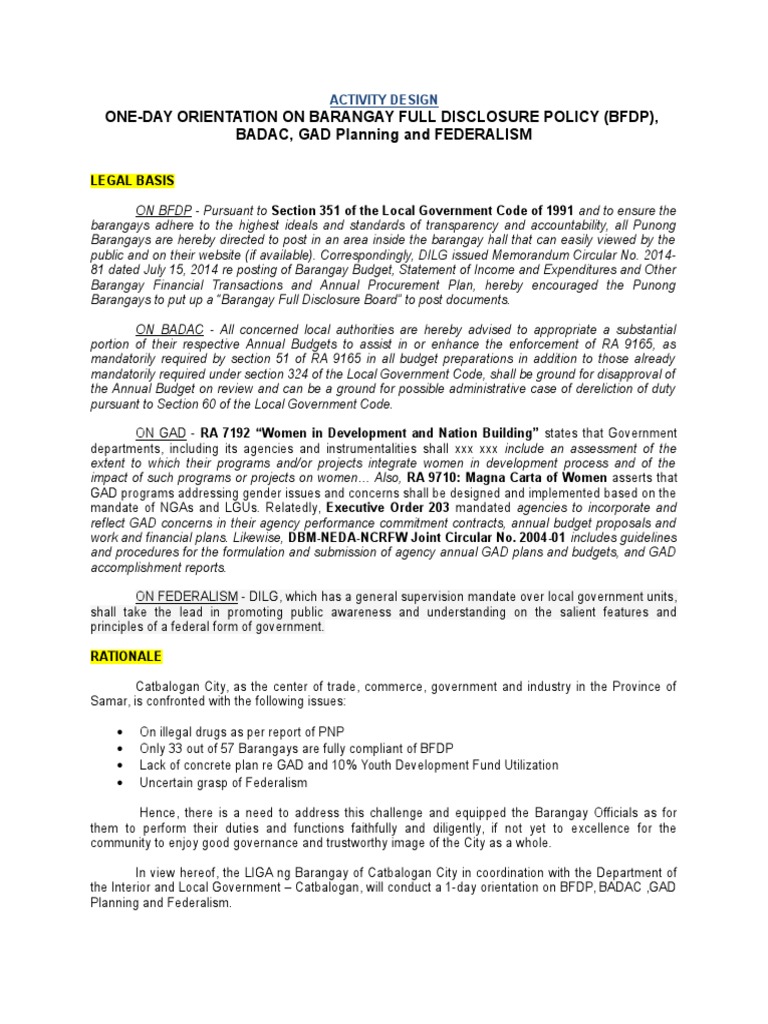 One Day Activity Design | PDF | Local Government | Government