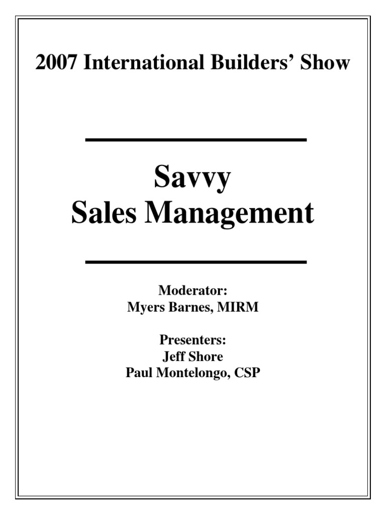 Savvy Sales Management | PDF | Sales | Economies