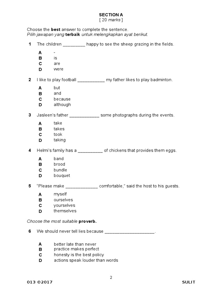 013 Bi Year 5 Ujian 1 2017 | PDF
