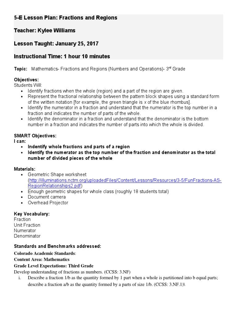 5e lesson- fractions numbers and operations | Shape | Fraction ...