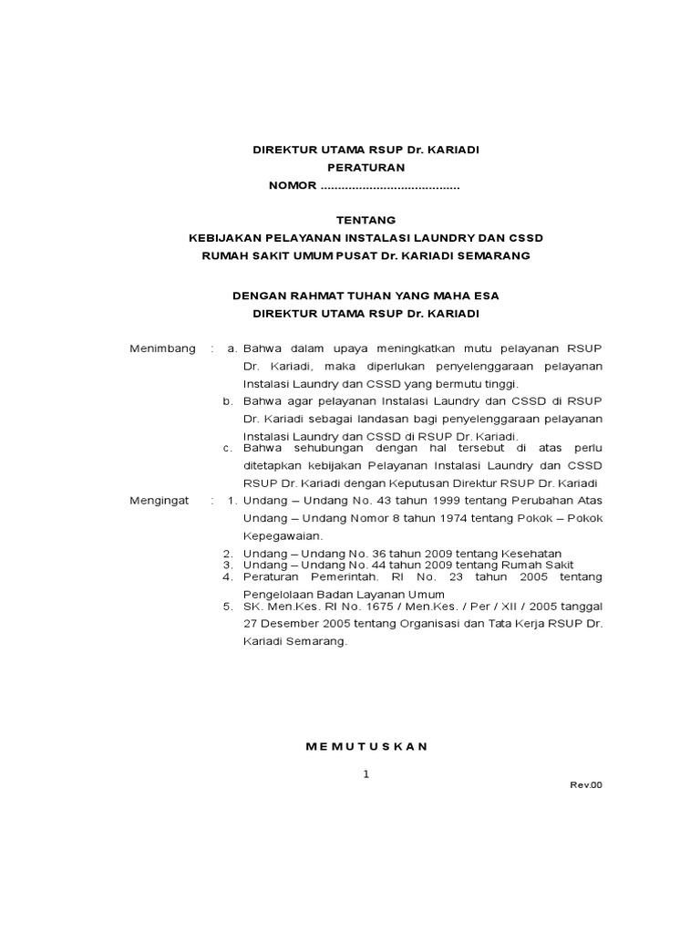 Kebijakan Pelayanan Instalasi Laundry Dan CSSD Edit | PDF | Bisnis | Griya & Taman