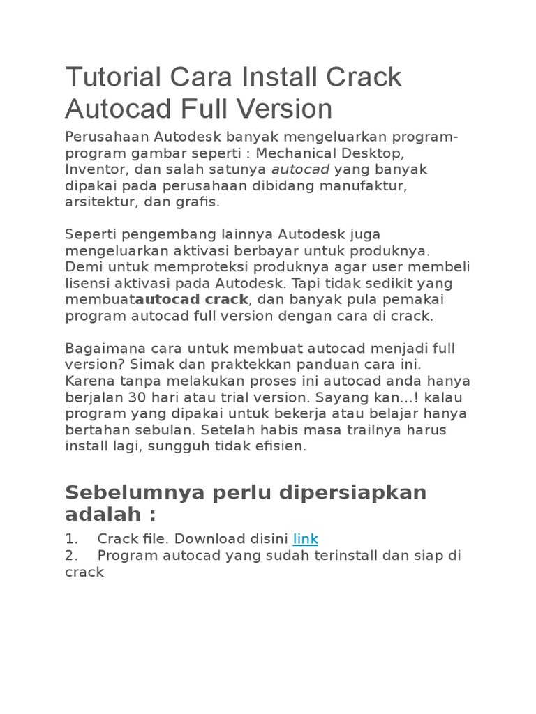 Tutorial Cara Install Crack Autocad Full Version | PDF