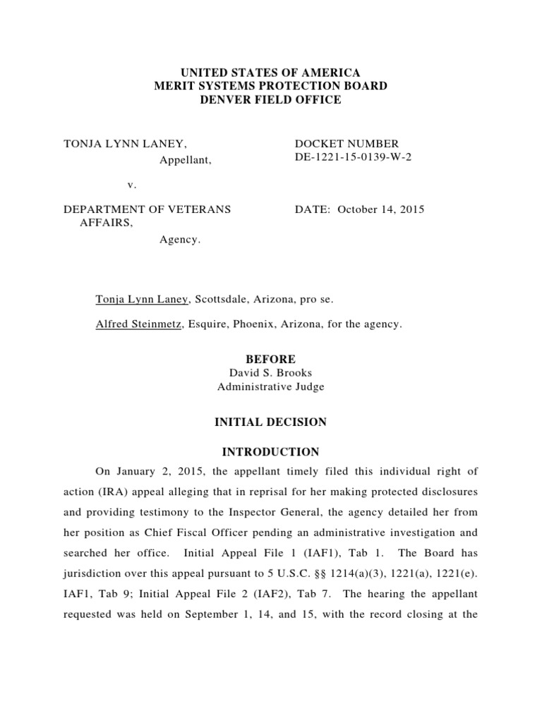 MSPB Ruling Re: Tonja Laney | PDF | Burden Of Proof (Law) | Evidence