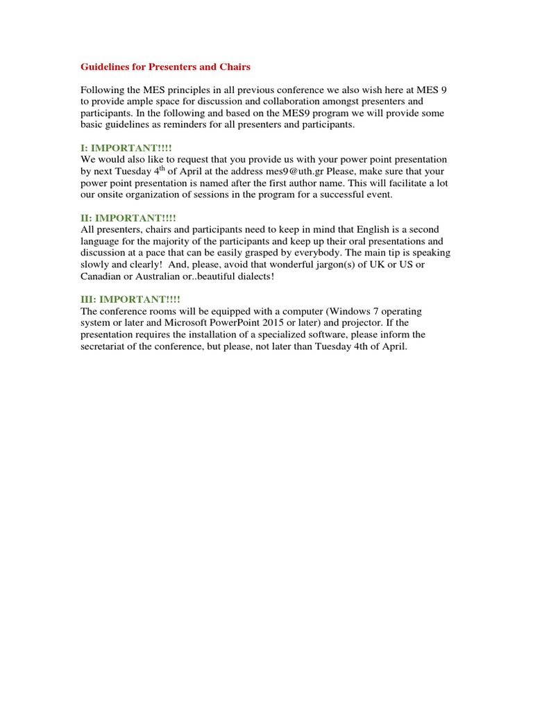 Guidelines For Presenters and Chairs | PDF