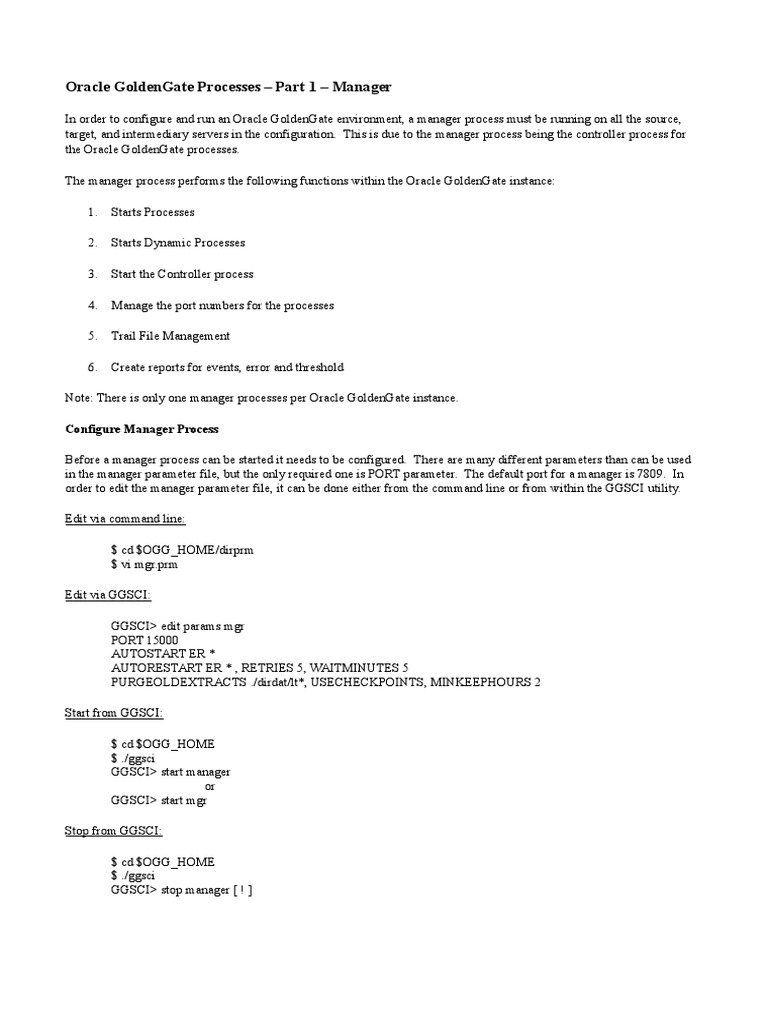 Oracle GoldenGate Manager Setup | PDF