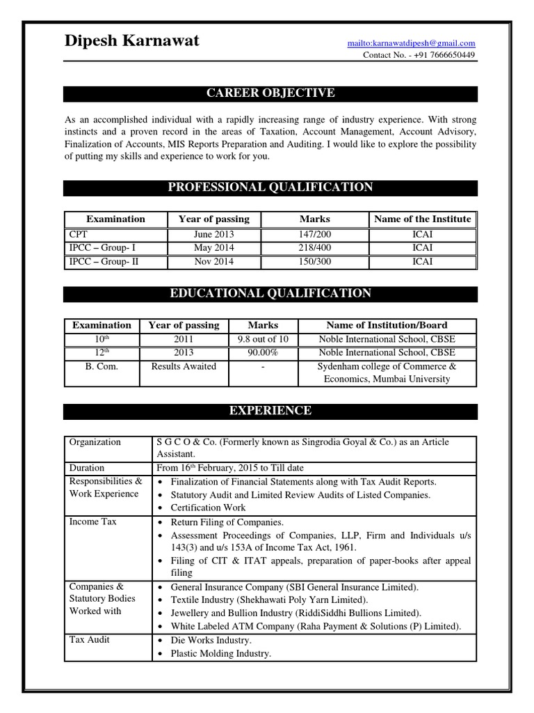 Dipesh Karnawat CV | PDF | Business | Accounting And Audit