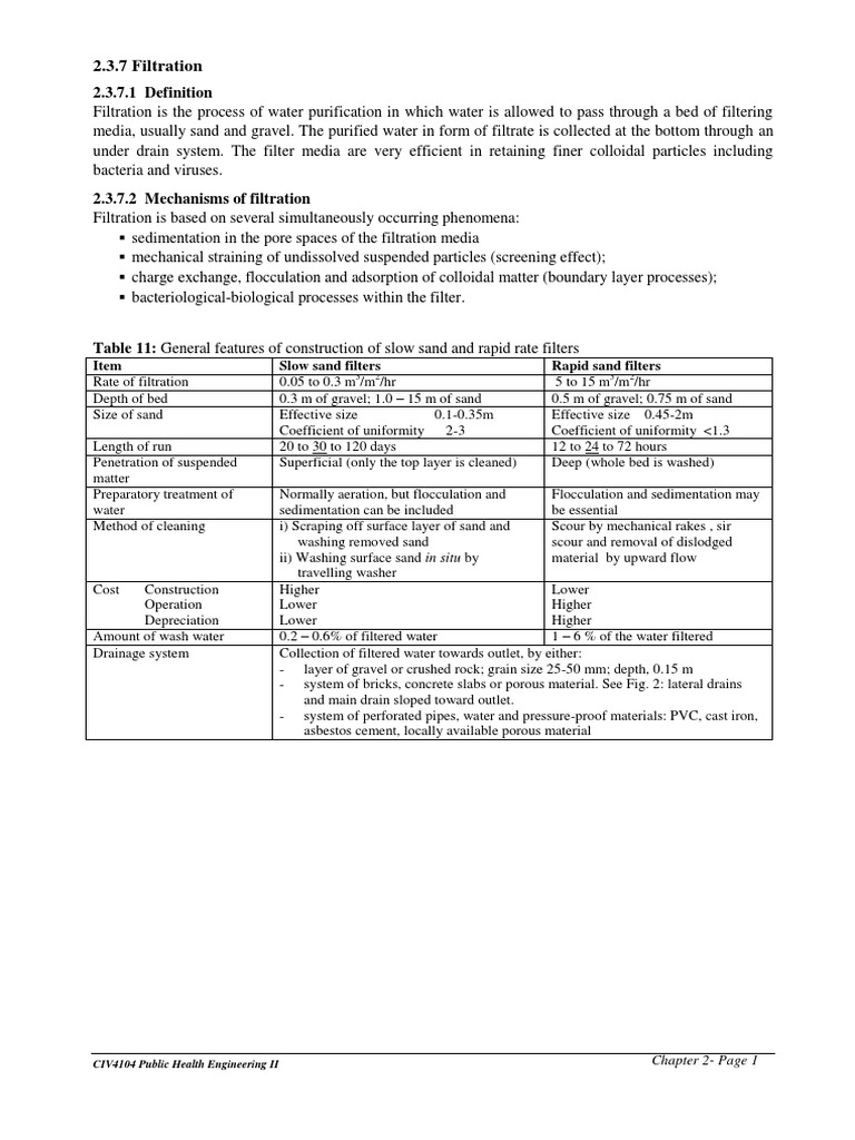 Filtration and Disinfection Lecture Notes | Filtration | Water Purification