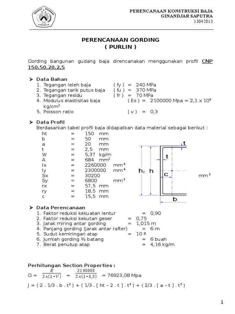 Detail Perencanaan Gording CNP | PDF