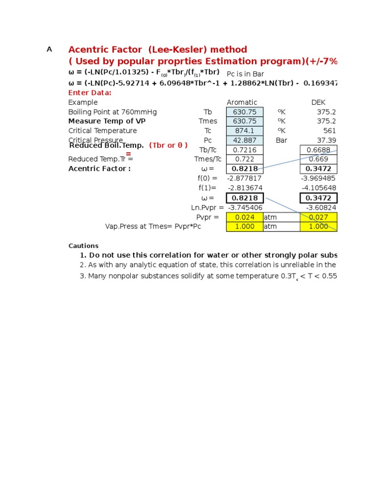 SCR - Calculation of Accentric Fator by Various Methods | PDF ...