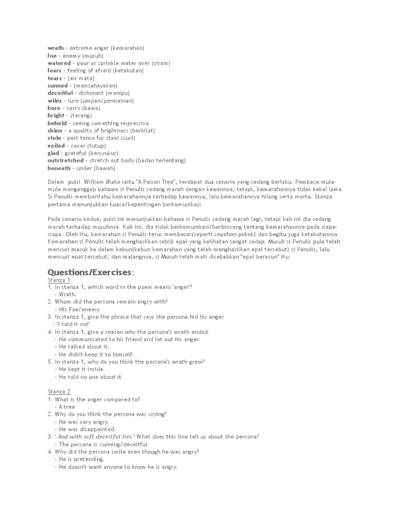 Poison Tree | PDF | Anger | Emotions