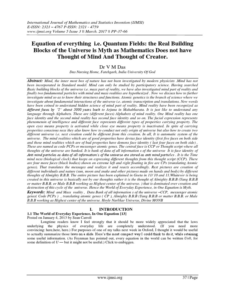 Equation of Everything I.E. Quantum Fields: The Real Building Blocks of ...