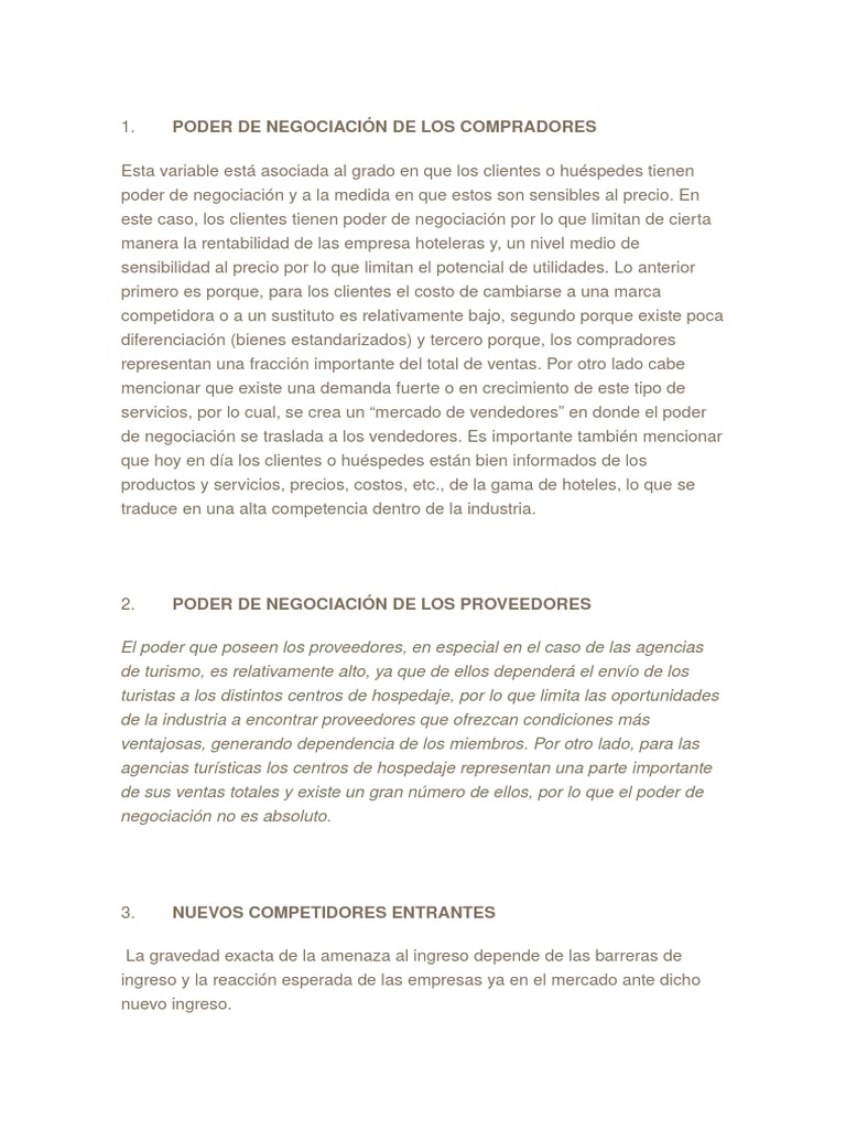 PODER DE NEGOCIACIÓN DE LOS COMPRADORES.docx | Hotel | Turismo