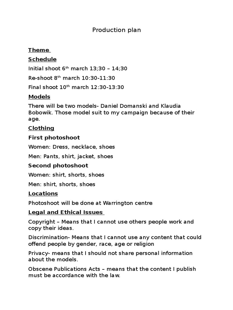 Plans For Photoshoot | PDF | Marketing Communications | Privacy