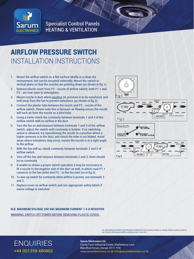 Airflow Pressure Switch Installation Guide | PDF | Duct (Flow) | Switch
