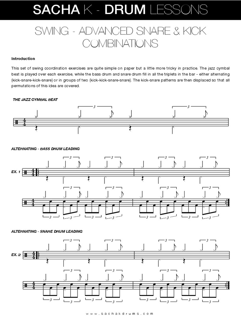 Swing - Advanced Snare & Kick Combinations PDF | PDF | Drum | Musical Forms