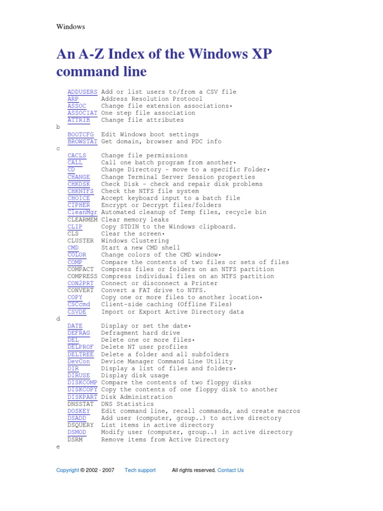 Windows XP Commands | PDF | Windows Registry | Computer File