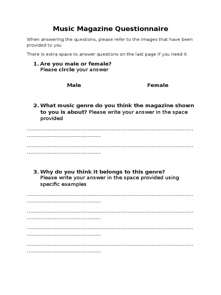 Music Magazine Reader Survey | PDF | Home & Garden