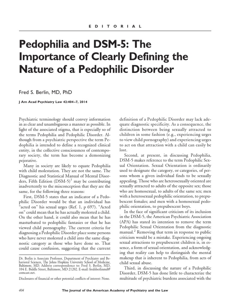 Pedophilia and DSM-5: The Importance of Clearly Defining The Nature of ...