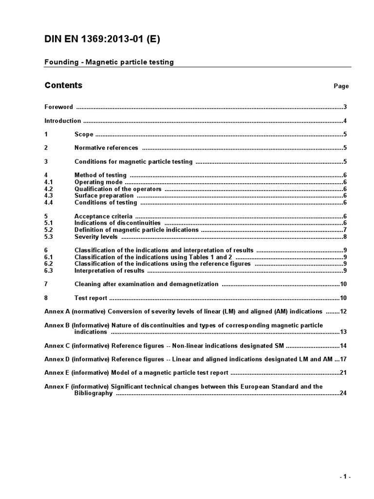 DIN en 1369 - 2013-01 - Magnetic Particle Testing | PDF