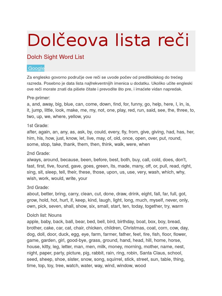 Dolčeova Lista Reči | PDF
