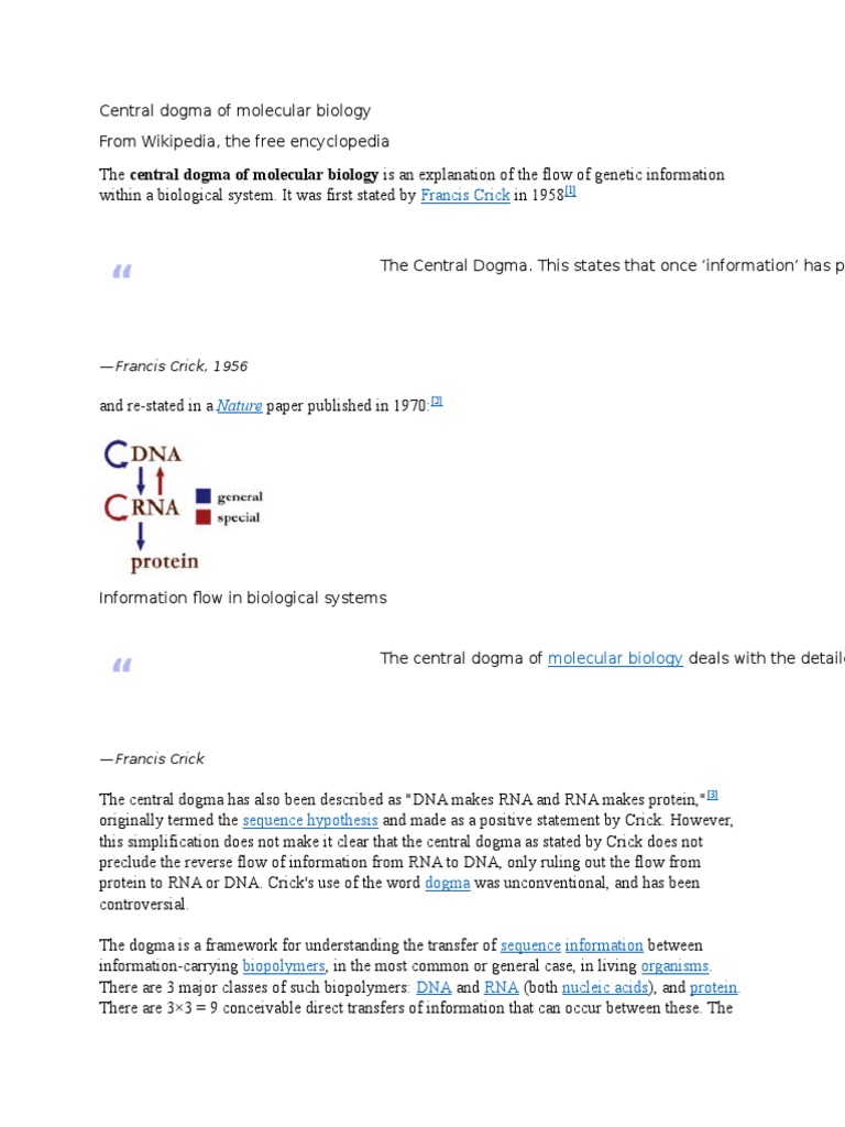 Central Dogma of Molecular Biology | PDF | Translation (Biology ...