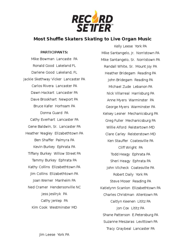 Most Shuffle Skaters Skating To Live Organ Music RecordSetter World ...
