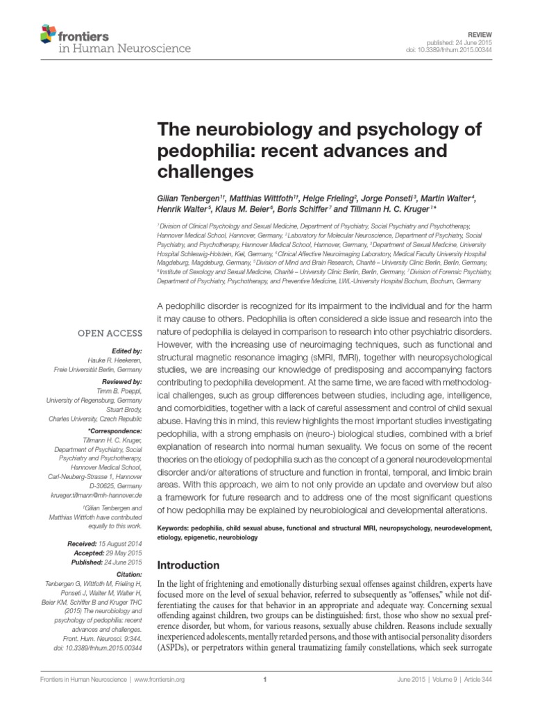 The Neurobiology and Psychology of Pedophilia: Recent Advances and ...