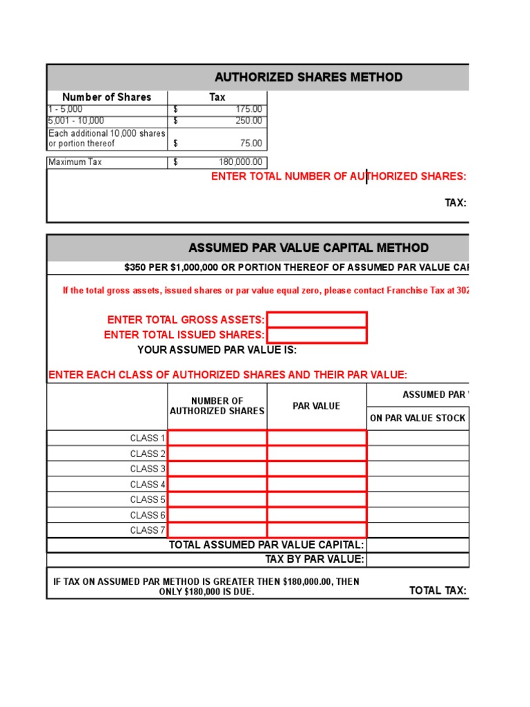 Authorized Shares Method: Number of Shares Tax | PDF