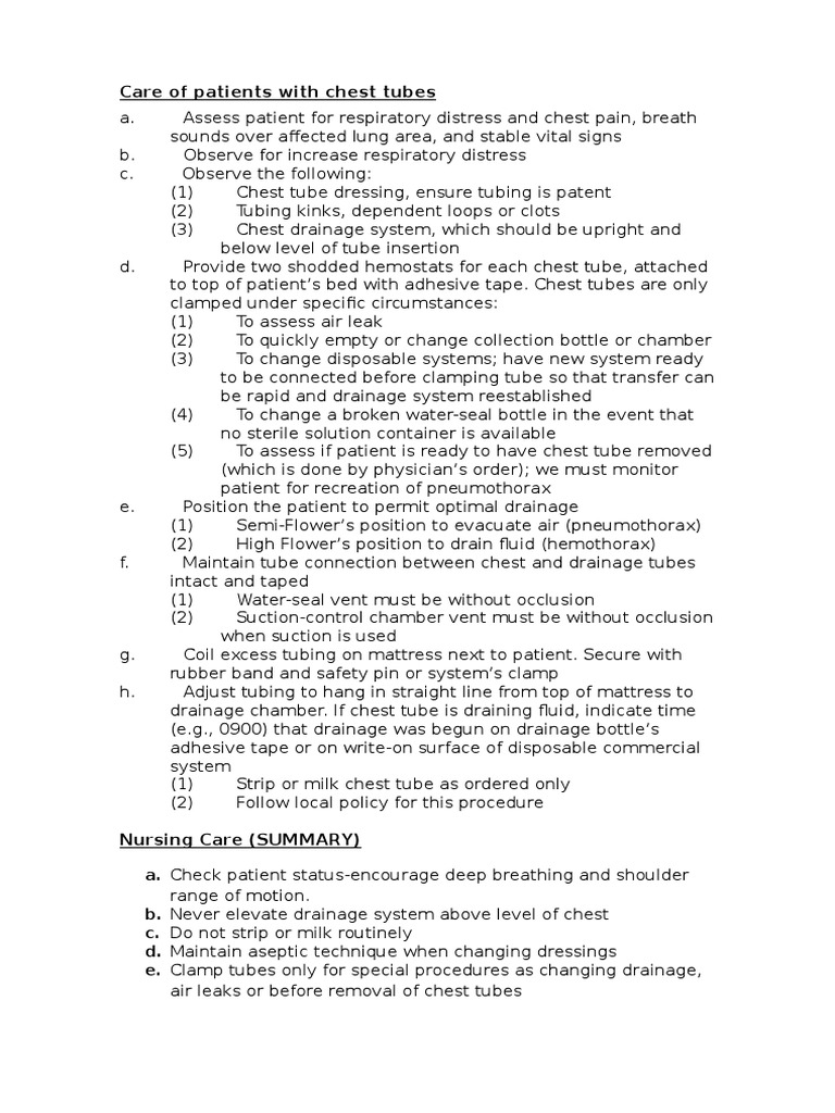 Chest Tubes Nursing Care | PDF | Thorax | Medical Specialties