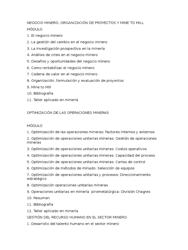 Plan de Negocio Minero | PDF | Minería | Recursos humanos