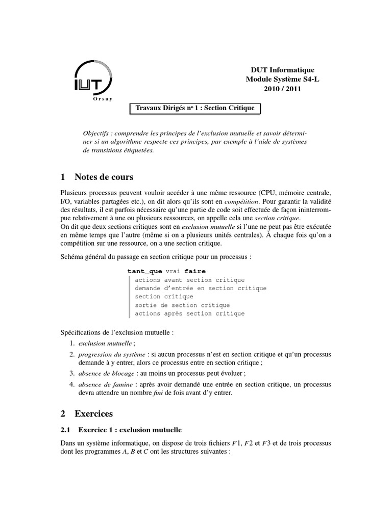 TD1 Section Critique | PDF | Processus (informatique) | Informatique
