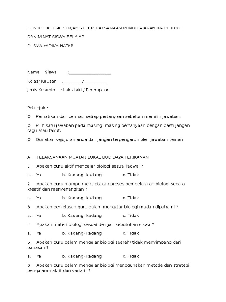 Contoh Kuesioner | PDF