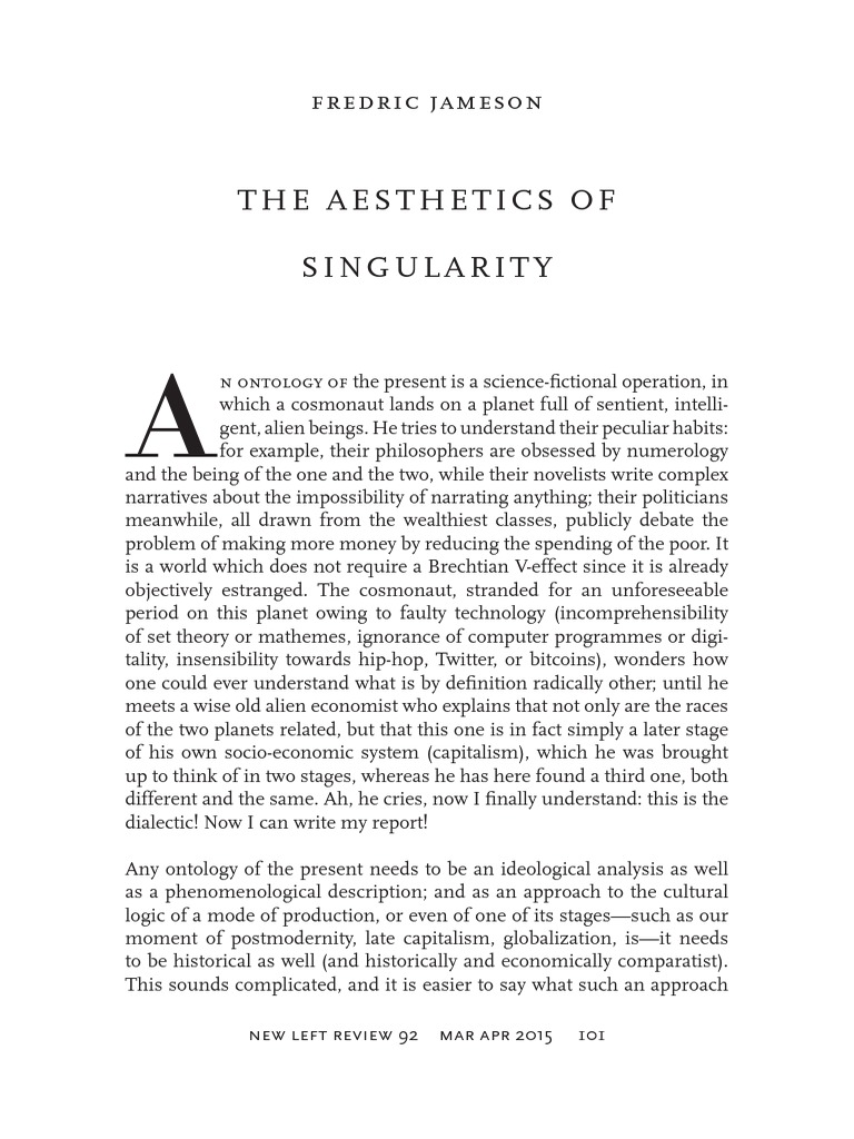Fredric Jameson The Aesthetics of Singularity | PDF | Postmodernism ...