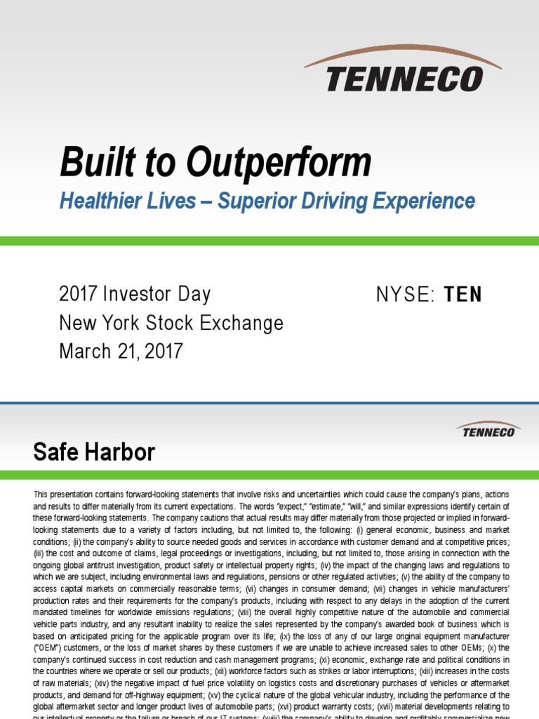 Tenneco S 2017 Investor Day | PDF | Suspension (Vehicle) | Truck